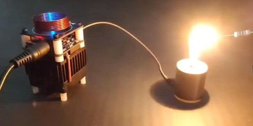 Tesla coil hfsstc electronic candle high frequency plasma flame demo ...