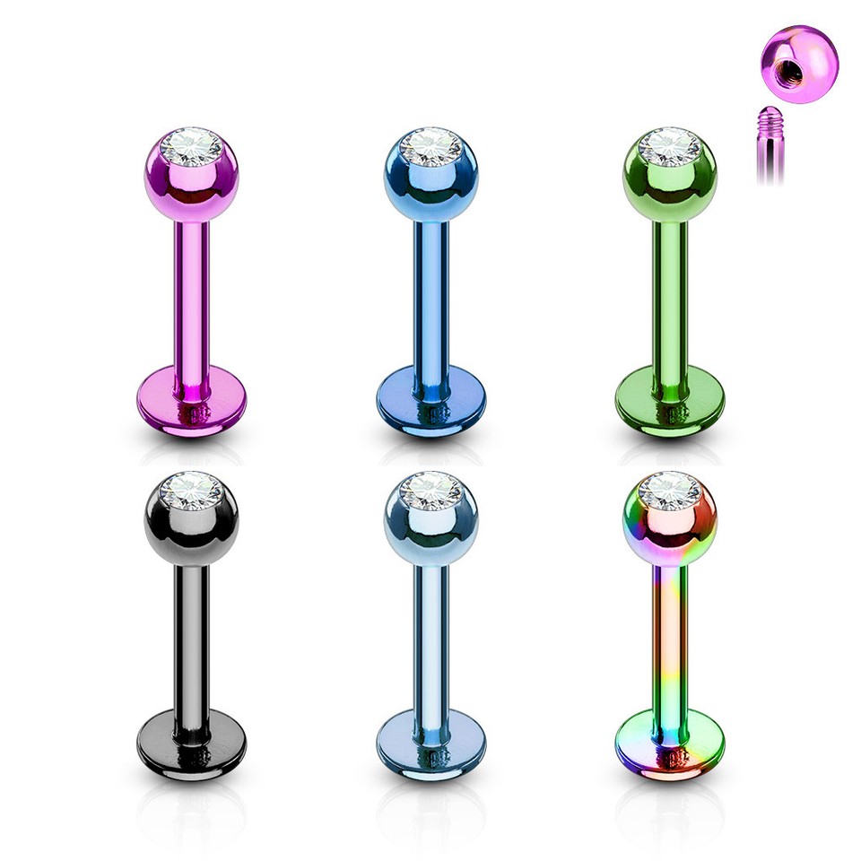 1pc CZ Gem Titanium Ion Plated 316L Surgical Steel Labret, Monroe Stud ...