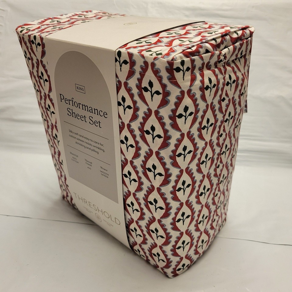 Threshold Performance King Sheet Set Holiday Woodblock Leaf 400 Thread ...