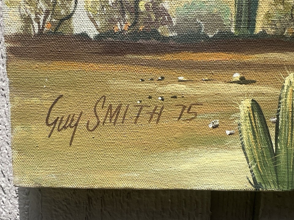 Vtg Artist Signed Guy Smith ‘75 Desert Scene Oil Canvas 16" x 20 ...