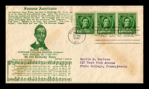 US COVER STEPHEN COLLINS FOSTER FAMOUS AMERICANS FDC SCOTT 879 ...