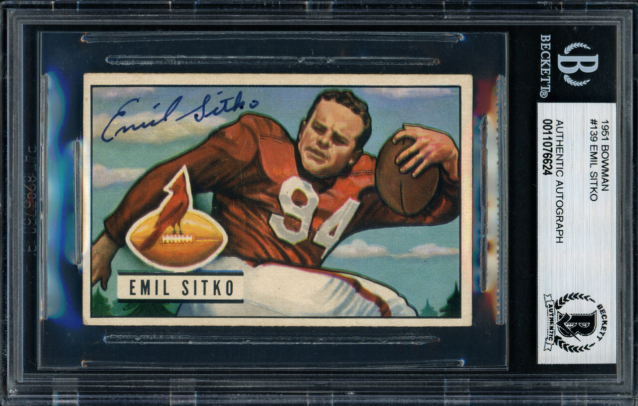 Emil Sitko Autographed Signed 1951 Bowman Card #139 Notre Dame Beckett ...