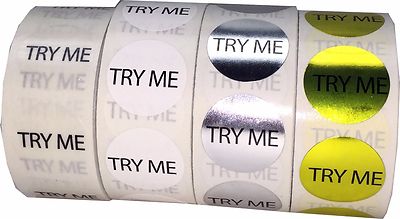 Try Me Stickers | 3/4 Inch Round - 500 Pack | Pick One Color | eBay
