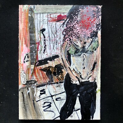 SUMMER Woman & Dog Small Collage Figure Painting - Steven Tannenbaum ...