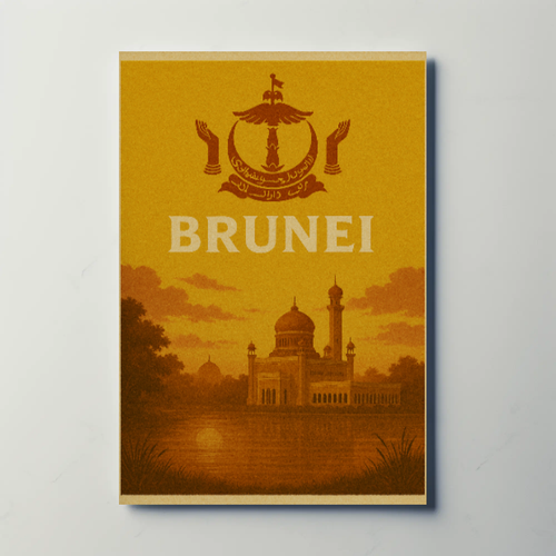Brunei's Architectural Elegance in Vintage Travel Poster | eBay