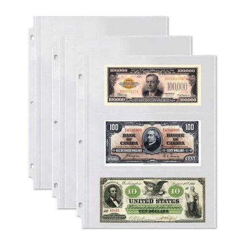 25 Pack 3-Pocket Binder Currency Sleeves for Collectors Bills Banknotes ...