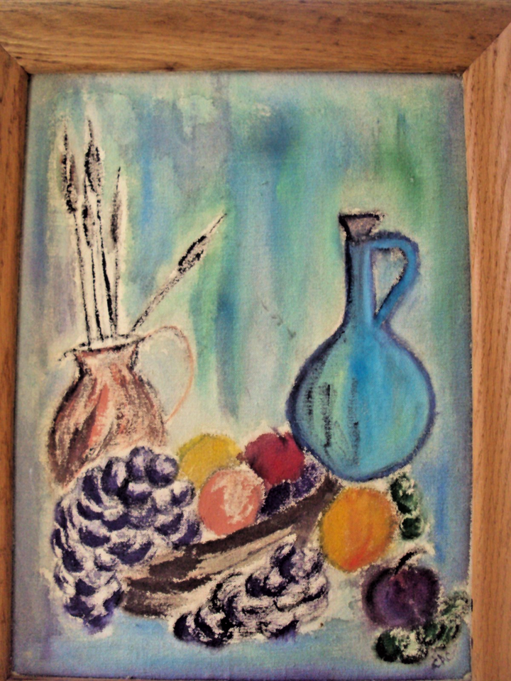 Vtg. Modern Style Still Life Painting on Cloth w Hand Made Oak Frame | eBay