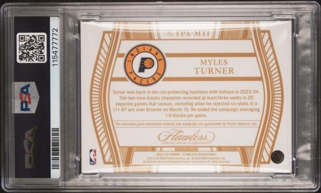 Myles Turner 2023 Panini Flawless Ruby Auto Patch /15 PSA 10 Gem Mint ...