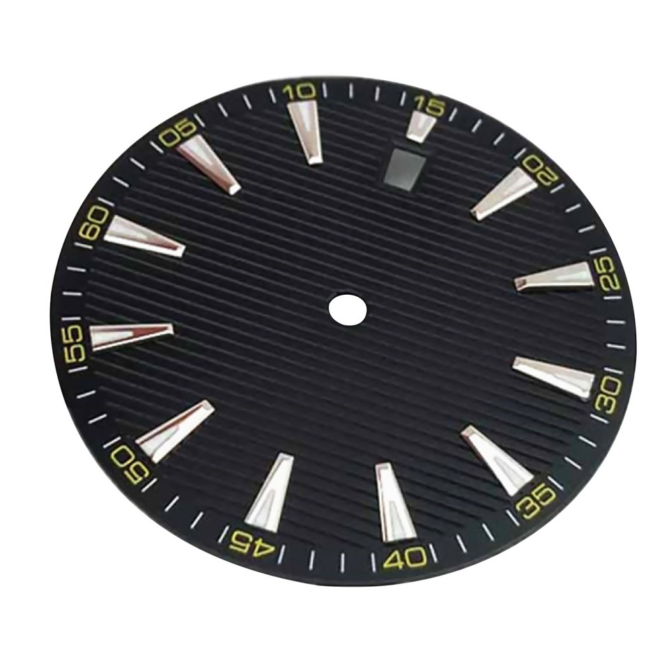 33.5mm Black+Yellow Watch Dial Face Plate Date @3 For NH35/NH35A ...