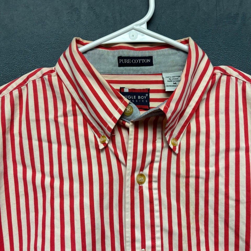 Vintage 90s Bugle Boy Shirt Train Conductor Stripes Logo Embroidered ...