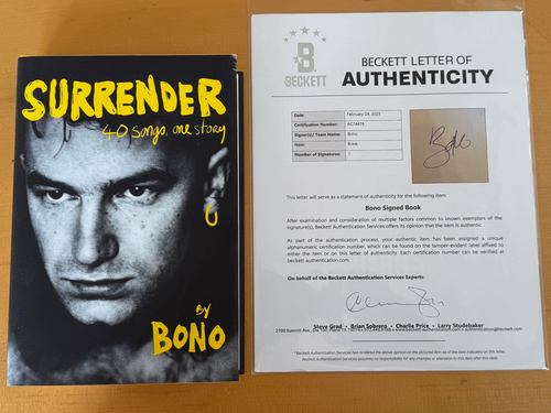 Surrender 40 Songs One Story BONO Autographed Book Beckett COA Letter ...