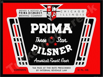 Prima Three Star Pilsner Beer Label 9" x 12" Metal Sign | eBay