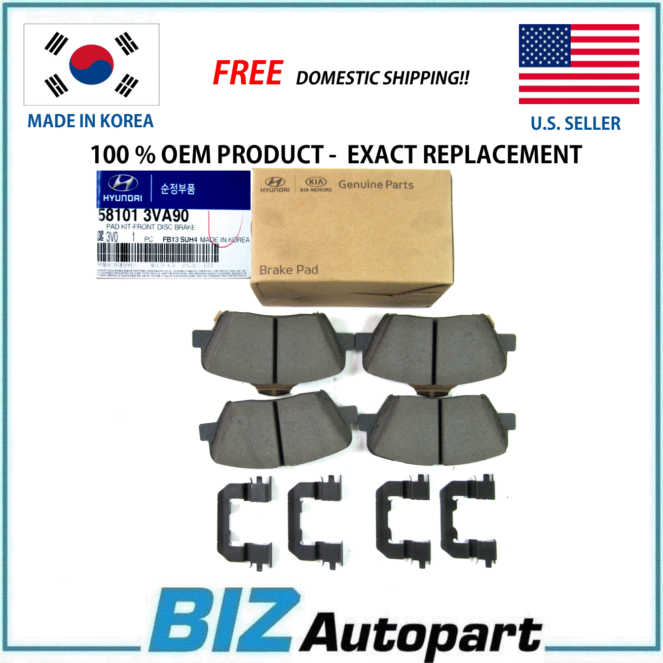 GENUINE FRONT BRAKE PADS KIT FOR 16-17 HYUNDAI AZERA 3.3L 58101-3VA90 ...