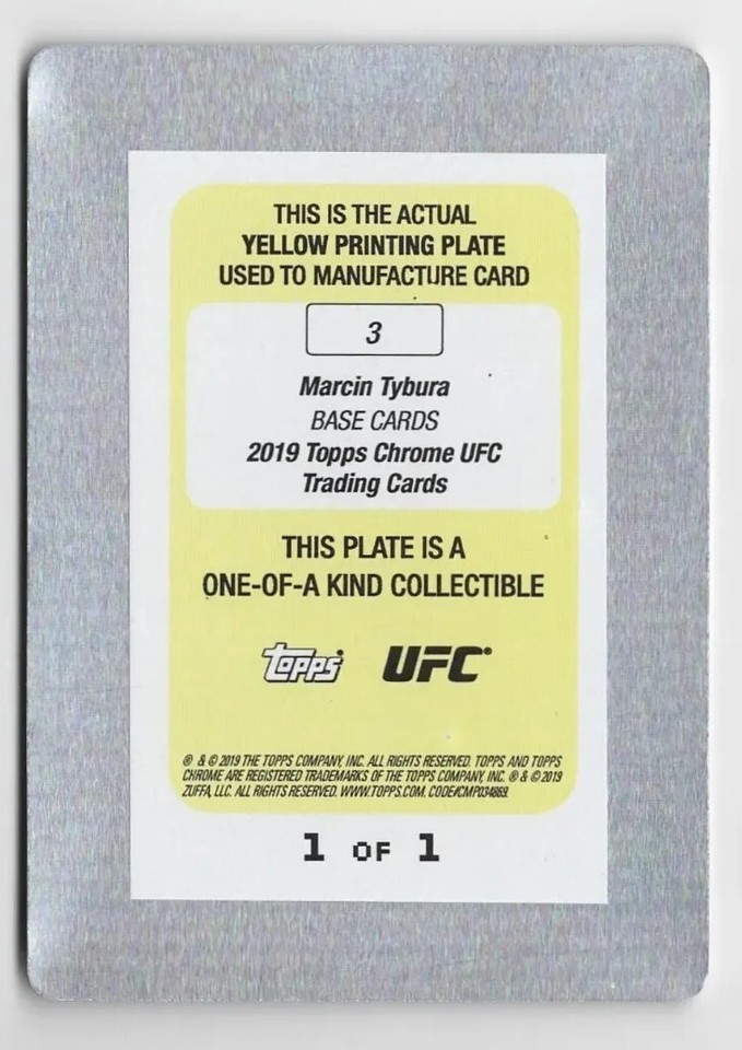 2019 Topps Chrome UFC Marcin Tybura #3 Yellow Printing Plate One Of One ...