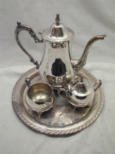 Oneida Silver Plate Tea/Coffee Set w/Serving Tray Teapot Pot ...