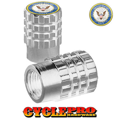 2 Silver Billet Knurled Tire Valve Cap Motorcycle - USN NAVY - 003 | eBay