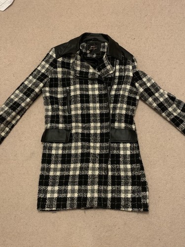 boohoo boutique chic plaid monochrome coat | eBay UK