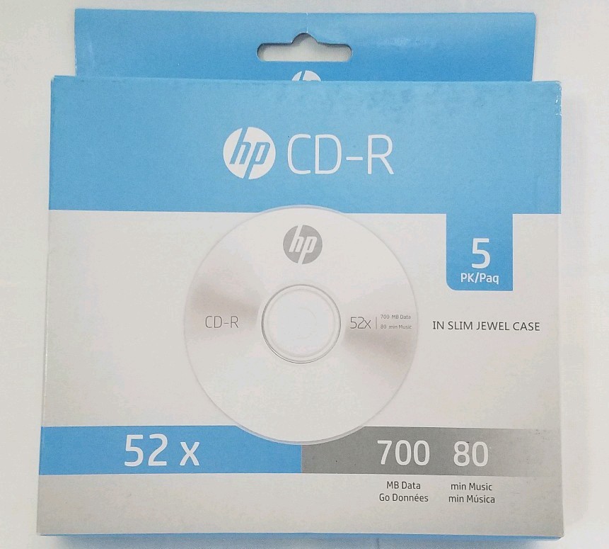 New In Box HP Blank CD CD-R 5-Pack 52X 700MB Data 80 Min Slim Jewel ...