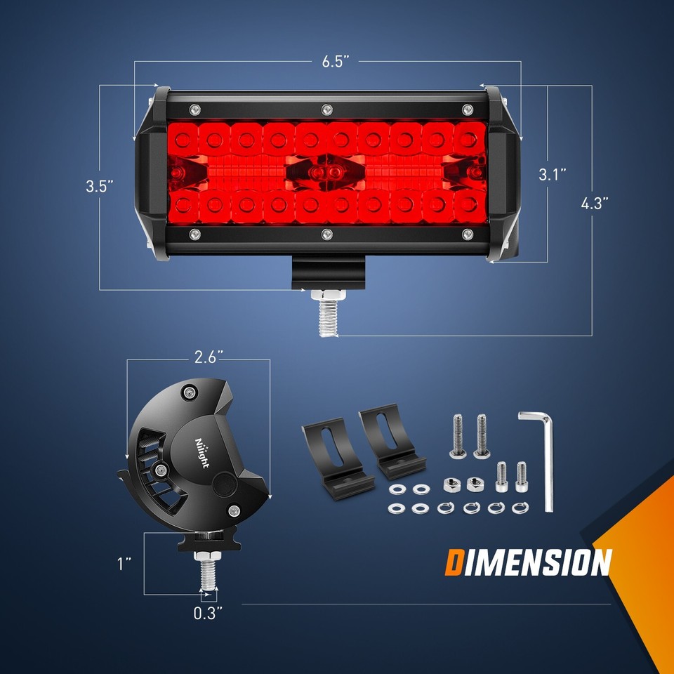 Nilight 6.5" LED Light Pod Red Triple Row 2PCS 120W Flood Spot Combo ...