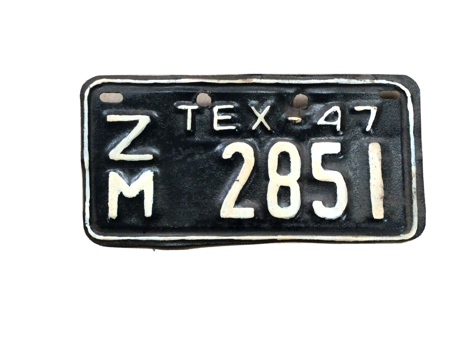VINTAGE 1947 TEXAS MOTORCYCLE LICENSE PLATE ZM 2851 REPAINTED | eBay