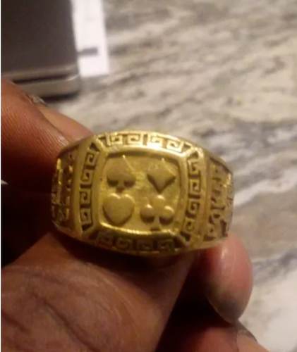 BEAUTIFUL 18 Karat Gold Poker Ring 10 1/2 - 11 (Greek Key, Hearts ...