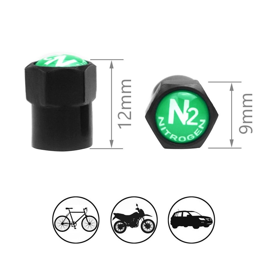 5 Black TPMS Valve Stem Caps Green N2 Nitrogen Logo+Sealing Gasket/O ...