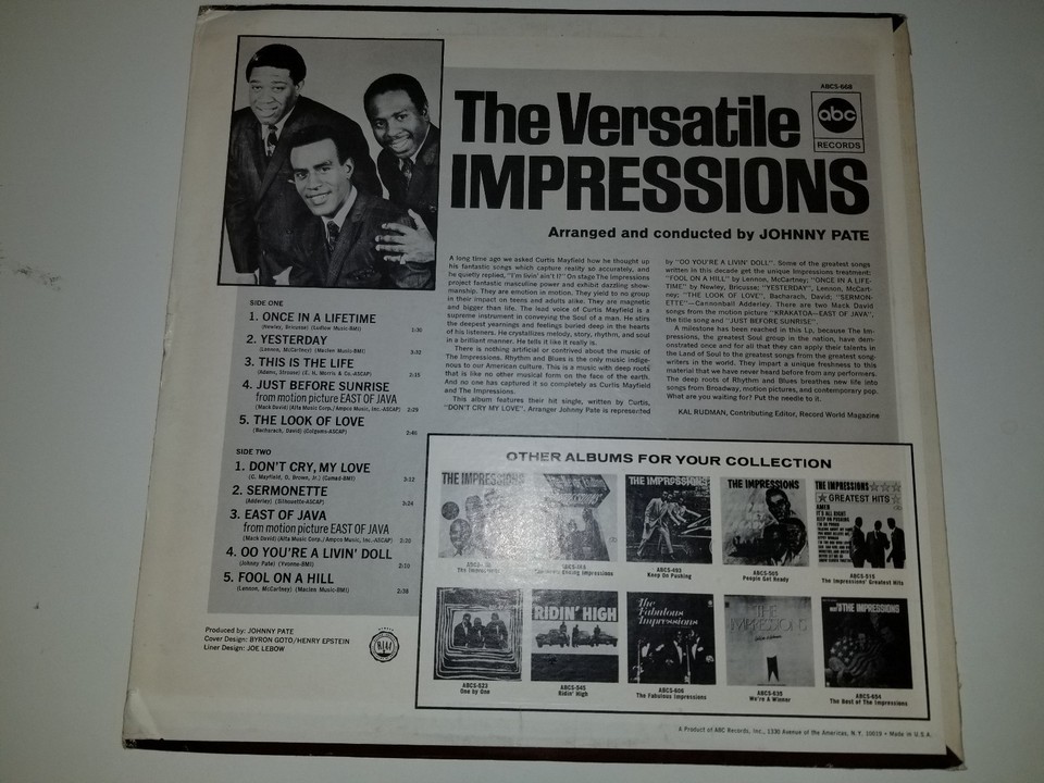 THE VERSATILE IMPRESSIONS ARRANGED AND CUNDUCTED ABC NM VINYL 12 ...