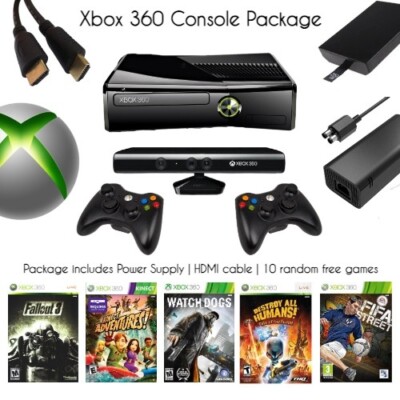 Xbox 360 250GB Console + Kinect + 2 Official Controllers + 10 Free Game ...