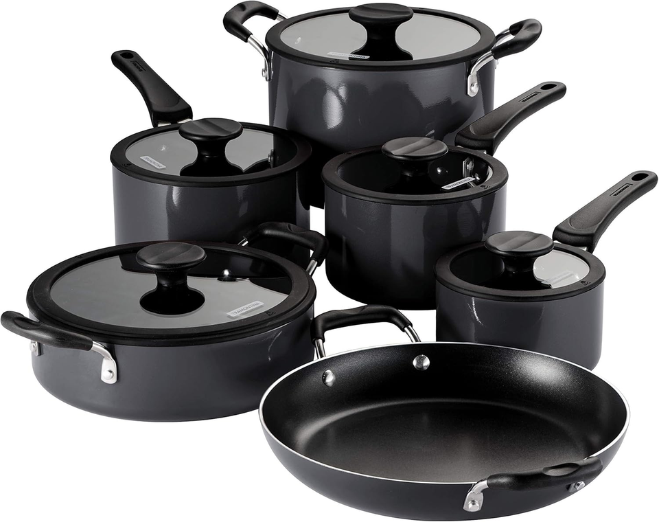 Aluminum Non Stick 11-Piece Nesting Pots and Pans Set with Lids - Gray ...