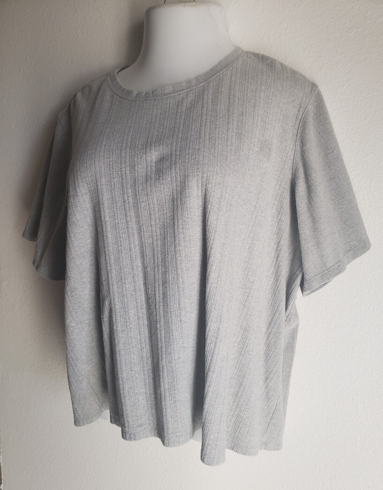 Denim & Co. Women's Plus Size 3X bust 52" Gray ribbed Top Short Sleeve ...