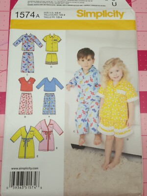 Simplicity Pattern 1574 Toddler Pajamas Robes Tops Bottoms Size 1/2 1 2 3 4 FF | eBay