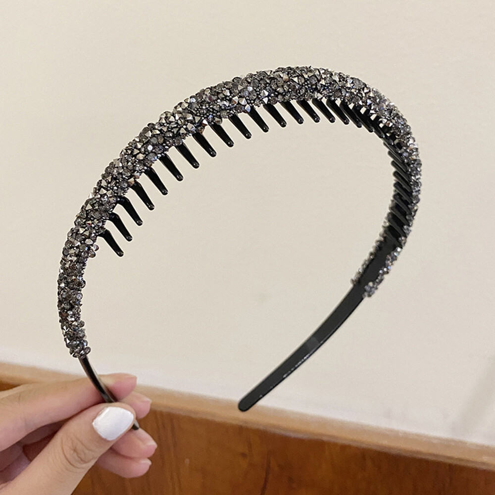 Crystal Headbands Solid Color Thin Head Hoop Rhinestones Anti-slip Hair ...