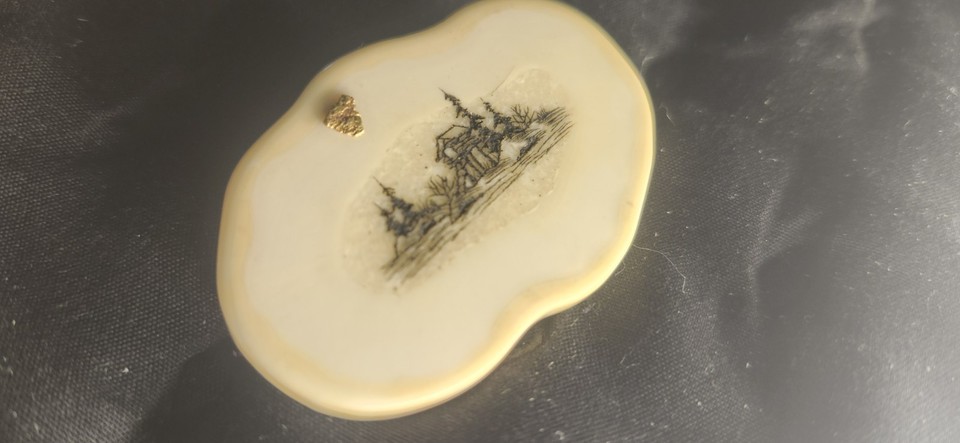 Howard Weyahok's Scrimshaw Art Signed ivory Slice with Alaskan cache ...