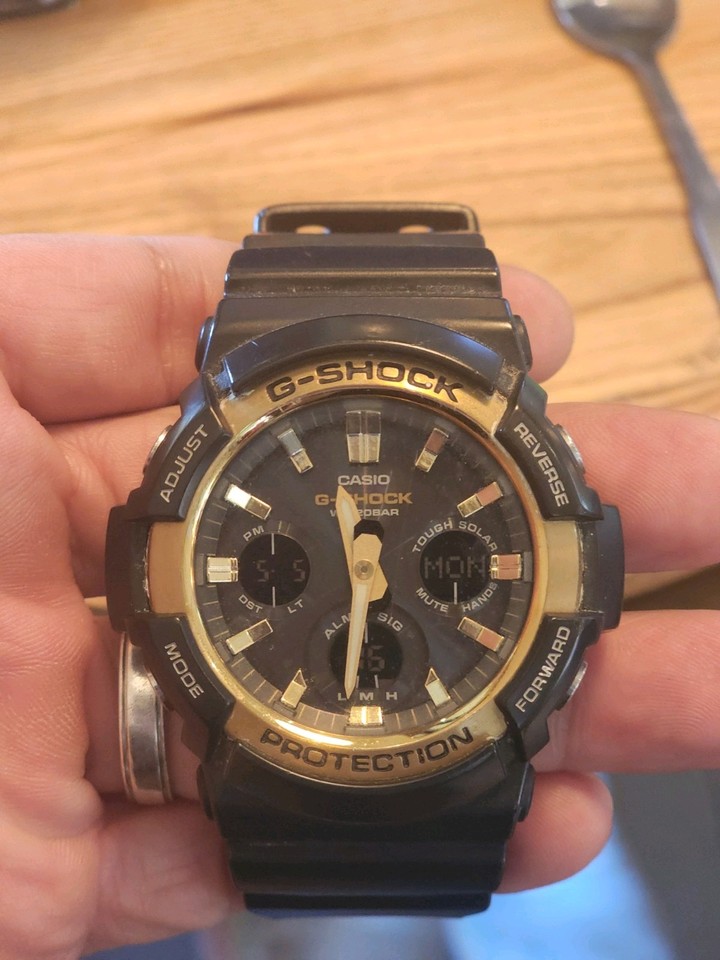 Casio Men's Watch GAS-100 World Timer Black Analog Digital Dial Strap ...