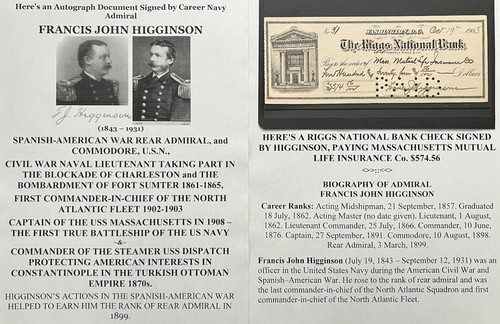CIVIL WAR/SPANISH AMERICAN NAVY COMMODORE ADMIRAL HIGGINSON DOCUMENT ...