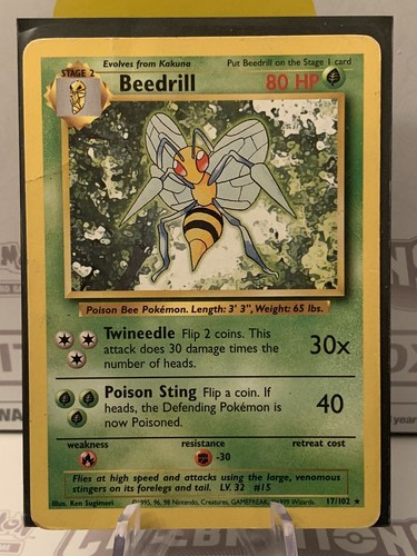 Beedrill Base Set 17/102 Regular Unlimited Rare Moderate Play MP Damage ...