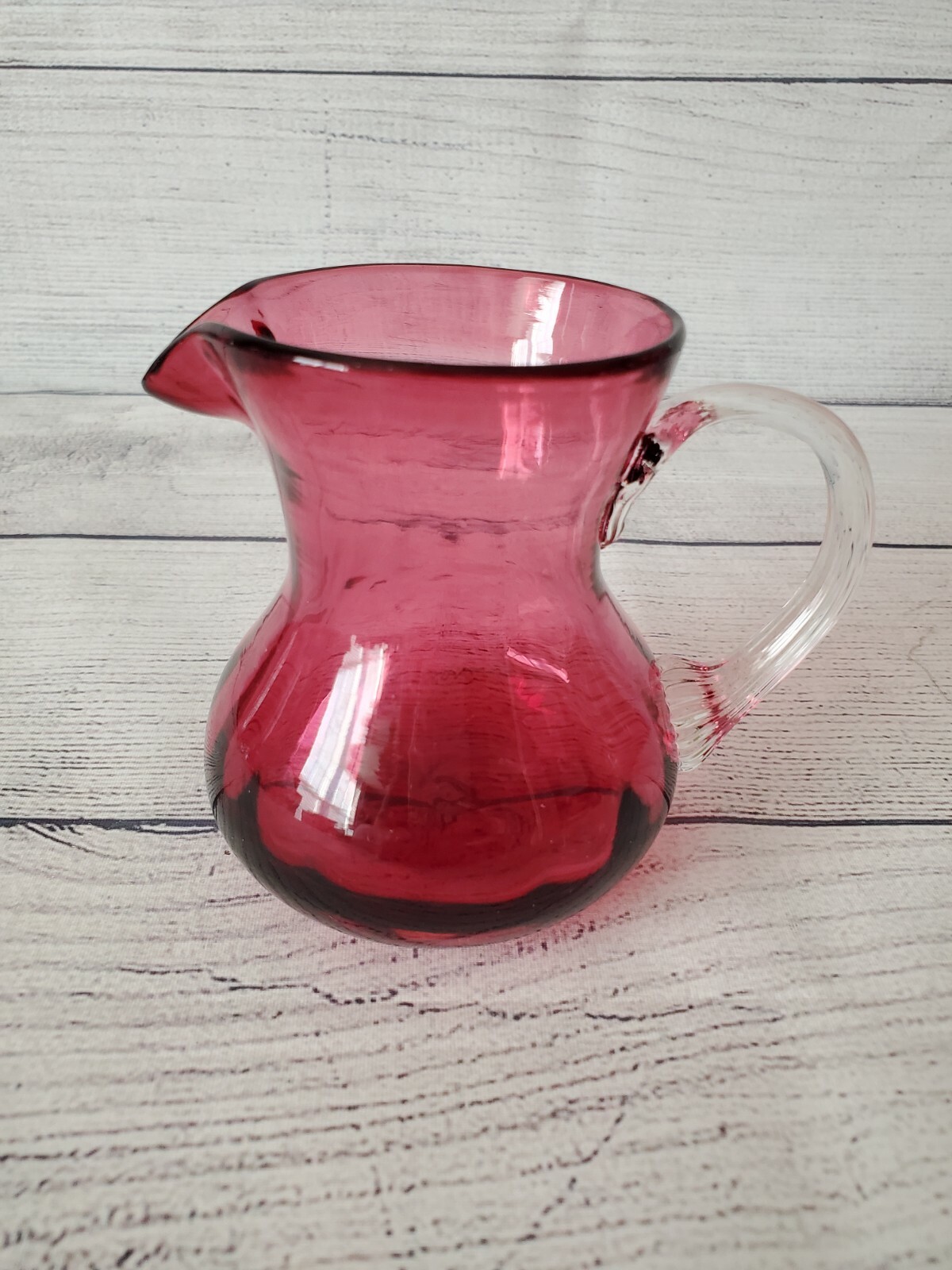 Pilgrim Cranberry Glass Small Creamer Pitcher Hand Blown Applied Handle ...
