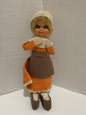 Vintage Thanksgiving Girl Pixie Elf Pilgrim Felt Figure 5" Made in ...