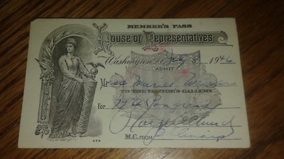VINTAGE 1946 HOUSE OF REPRESENTATIVES MEMBERS PASS EXTREMELY RARE | eBay