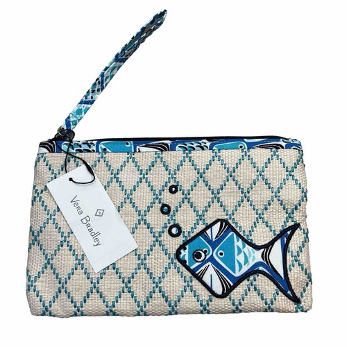 Vera Bradley Wristlet Go Fish Blue Beach Pouch Zip NWT | eBay