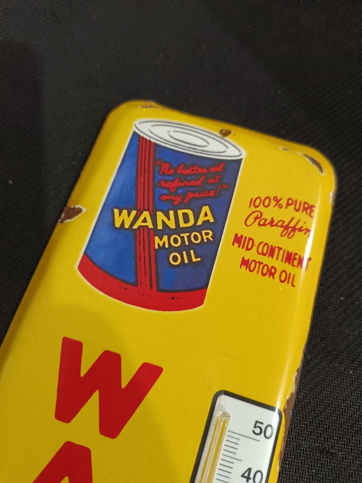 Vintage ANTIQUE WANDA THERMOMETER METAL GAS OIL CAN STATION ART SIGN ...