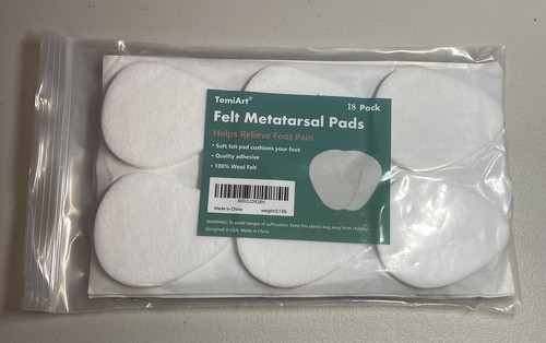 2 Packs of 18 TemiArt Metatarsal Pads 100% Wool Felt, 3M Adhesive, Foot ...