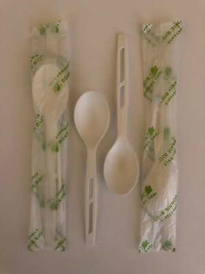Box of 500 Individually Wrapped Compostable Spoons - Made From Plants ...