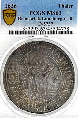 German State RATZEBURG 1636 Taler Coin Thaler PCGS MS62 VZ/STG UNC RARE ...