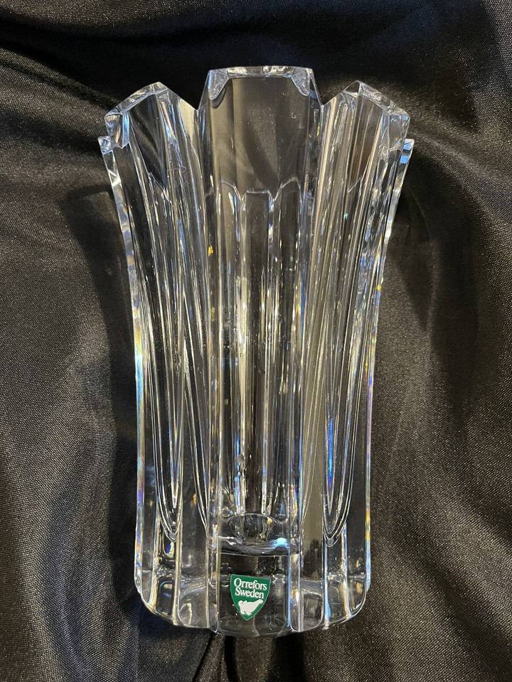 Vintage Orrefors Sweden Crystal Glass 7” Stenhammar Vase Gunnar Cyren ...