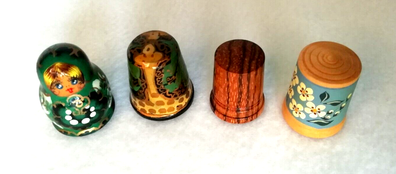 WOODEN THIMBLES COLLECTION BUNDLE x4 Lot of FOUR Hand Finished VINTAGE ...