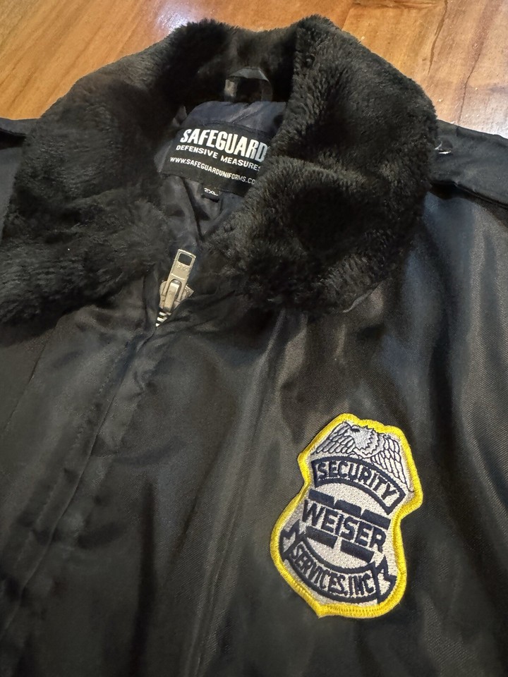 Mens Security Guard Bomber Coat Puffer 2XL XXL Black Work Faux Fur ...