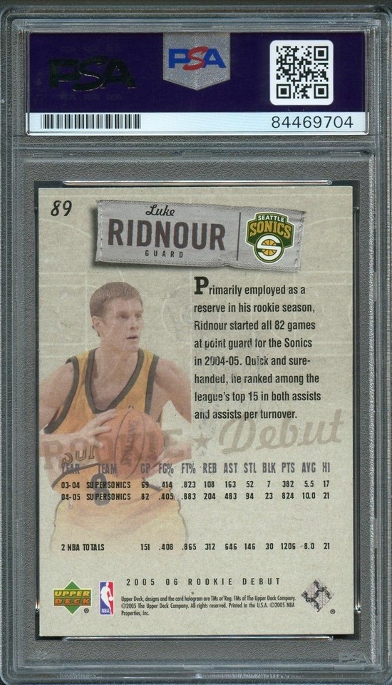 2005-06 Upper Deck Rookie Debut #89 Luke Ridnour Signed Card AUTO PSA ...