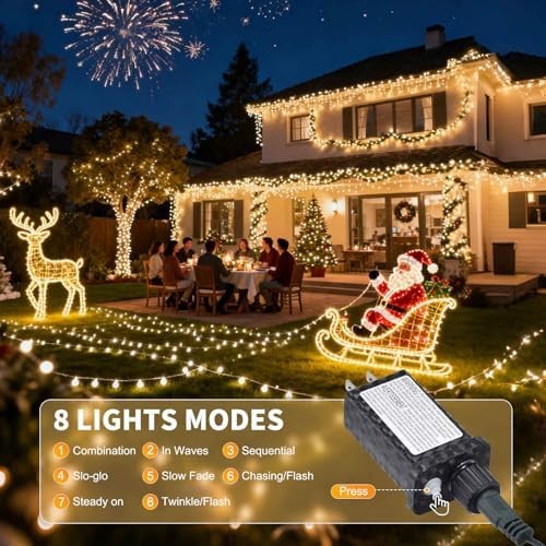 200 LED Christmas Tree Lights 66ft 8 Modes Plug in | eBay
