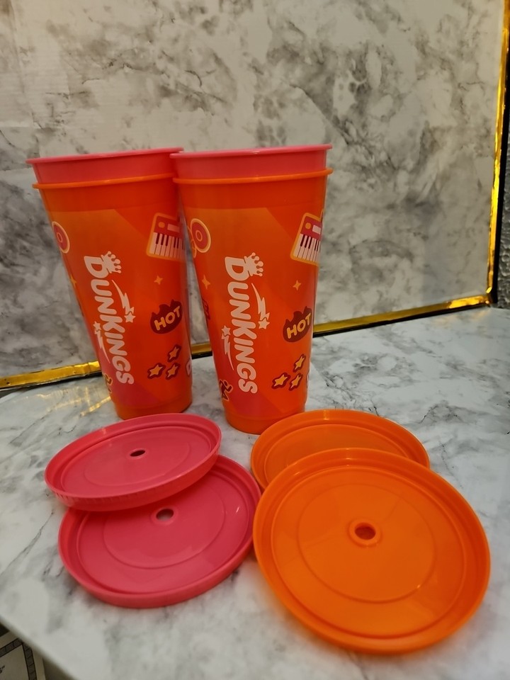 Dunkin' DunKings 24 oz Reusable Cold Cups, 4-Pack with Lids and Straws ...